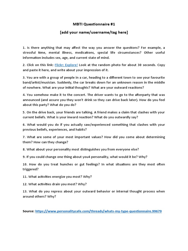 MBTI Questionnaire #1 (13Qs) | PDF