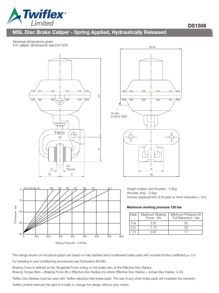 MSL Disc Brake Caliper - Spring Applied, Hydraulically Released | PDF ...