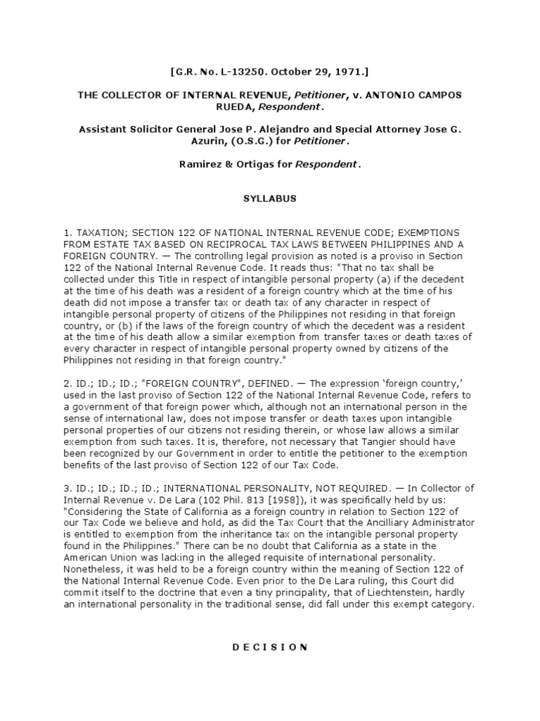 Collector of Internal Revenue v. Rueda, G.R. No. L-13250, October 29 ...