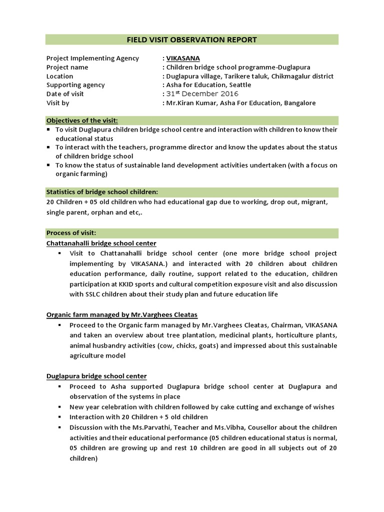 Field Visit Observation Report: Objectives of The Visit | PDF | Agriculture