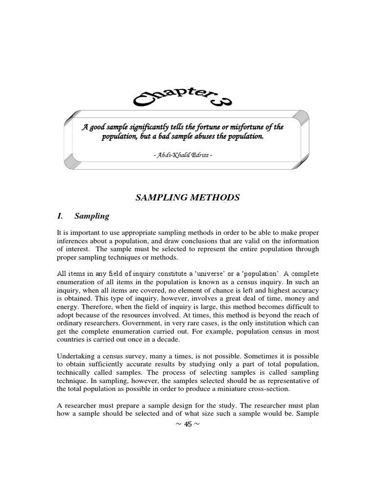 Chapter 3 Sampling Methods | PDF | Sampling (Statistics) | Stratified Sampling