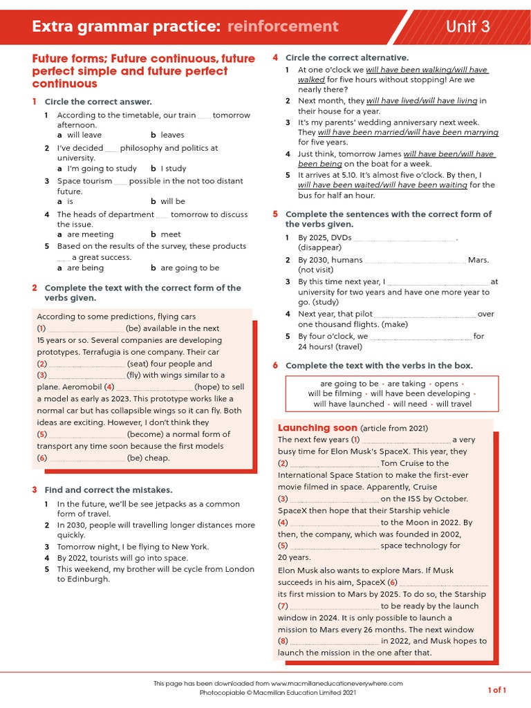 Unit 3: Future Forms Future Continuous, Future Perfect Simple and ...