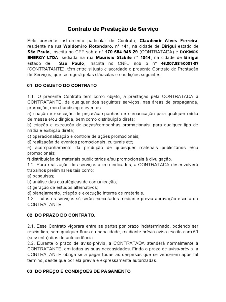 Modelo de Contrato de Prestação de Serviço | PDF | Publicidade ...