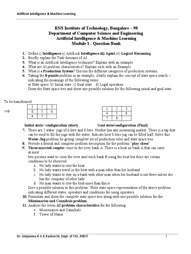 AIML - Module 1-Question Bank | PDF | Artificial Intelligence ...