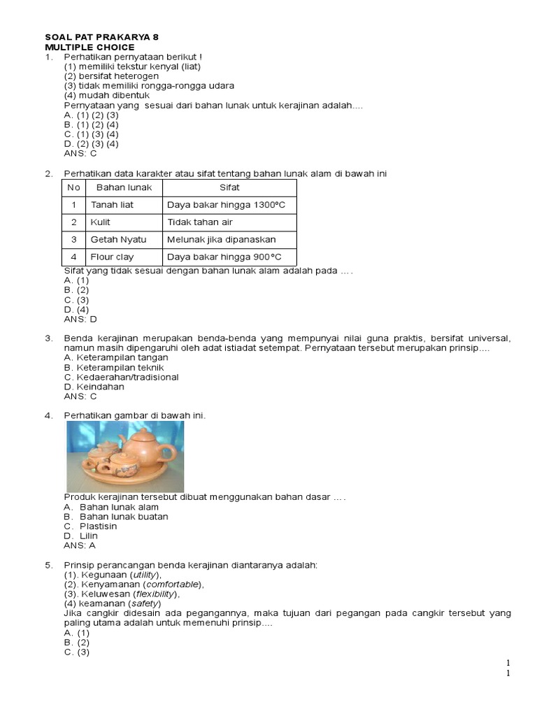 Soal PAT Prakarya 8 | PDF