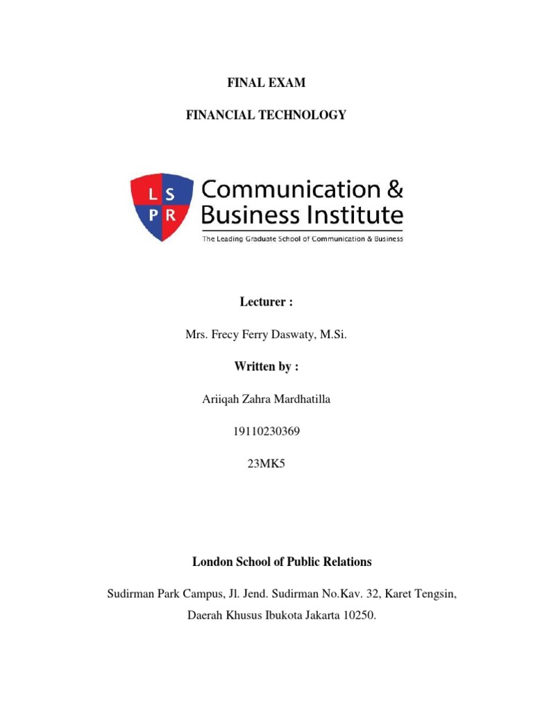 FINAL FINTECH - Ariiqah Zahra (19110230369) | PDF | Finance & Money Management | Financial ...