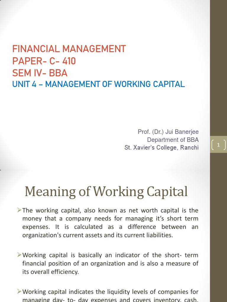 Unit 4 - Management of Working Capital | PDF | Working Capital ...