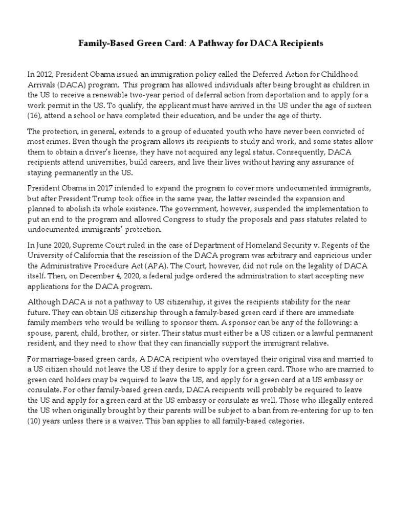 Family-Based Green Card As A Pathway For DACA Recipients | PDF ...