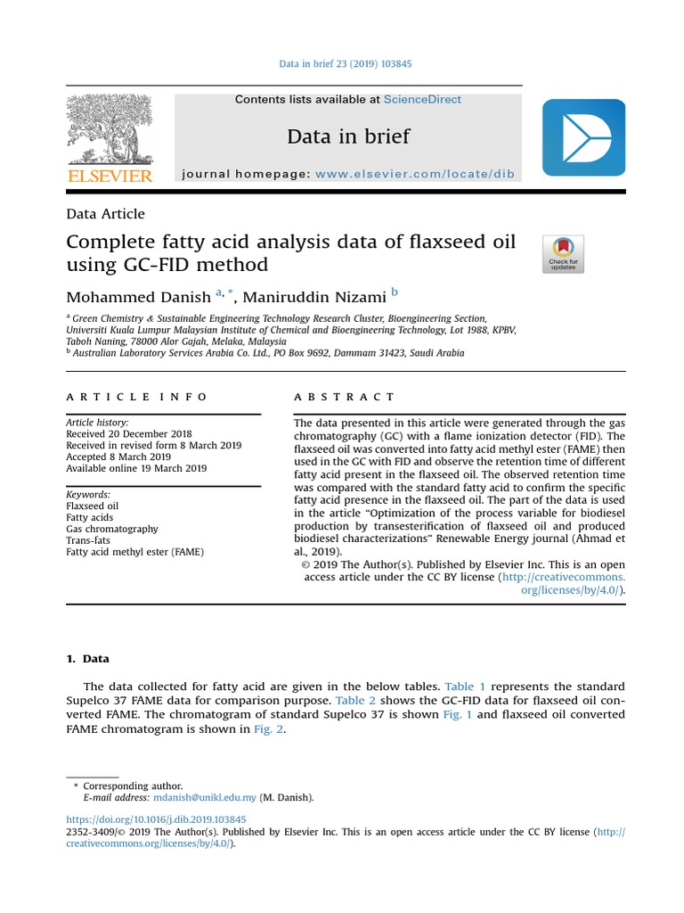 Complete Fatty Acid Analysis Data of Flaxseed Oil | PDF | Fat | Gas ...