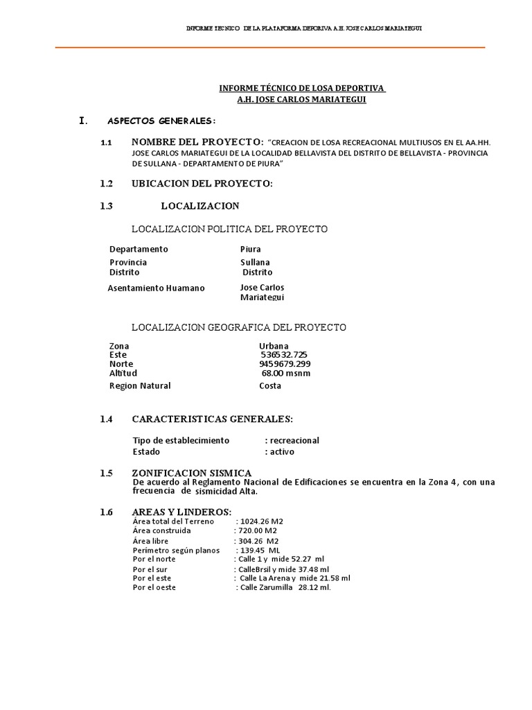 Modelo de Informe Tecnico de Losa Deportiva | PDF