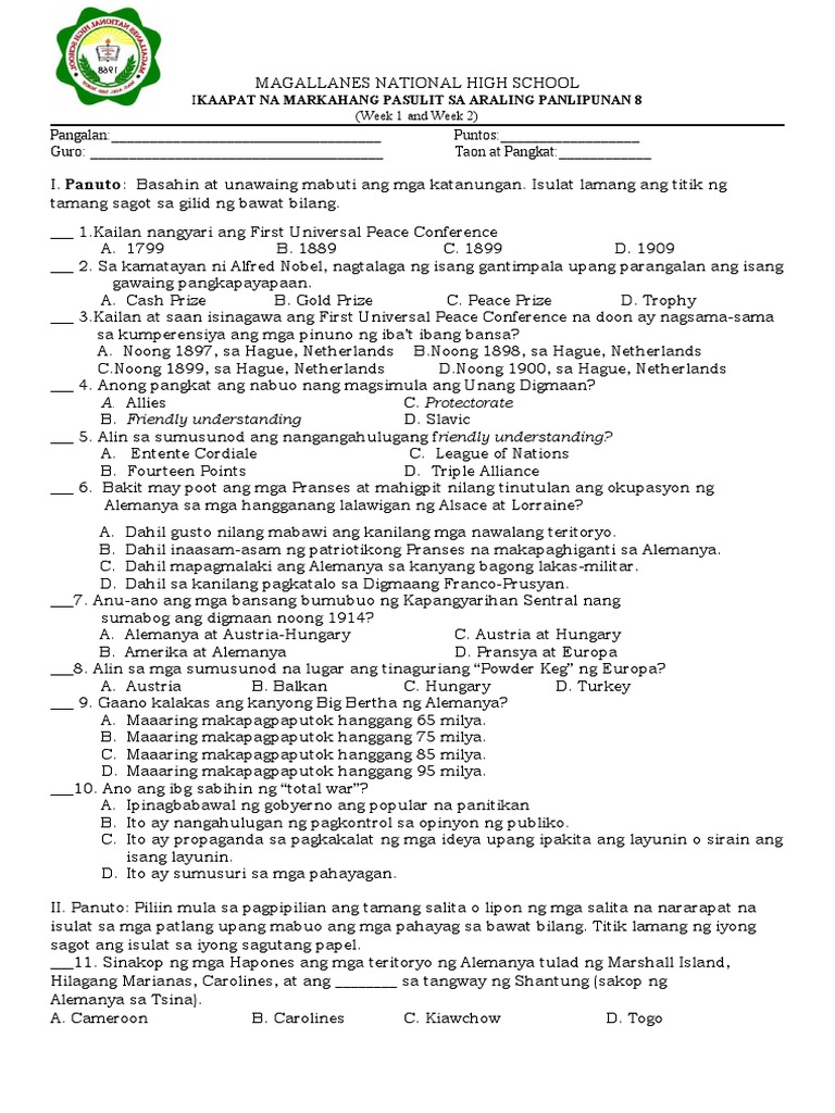Ap 8 Q4 W 1 2 Summative | PDF