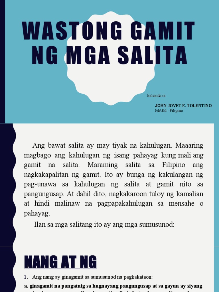 Filipino - Wastong Gamit NG Mga Salita | PDF