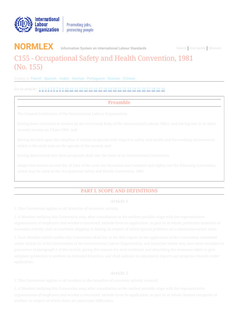 Convention C155 - Occupational Safety and Health Convention, 1981 (No ...