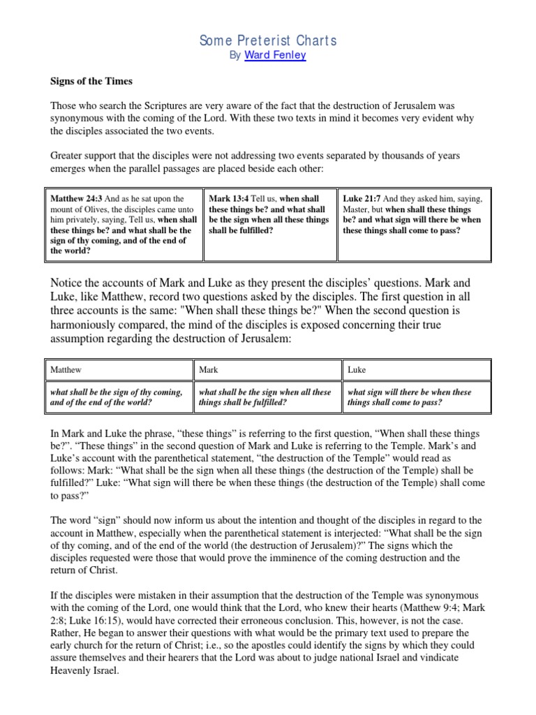 Some Preterist Charts: Signs of The Times | PDF | Gospel Of Matthew ...