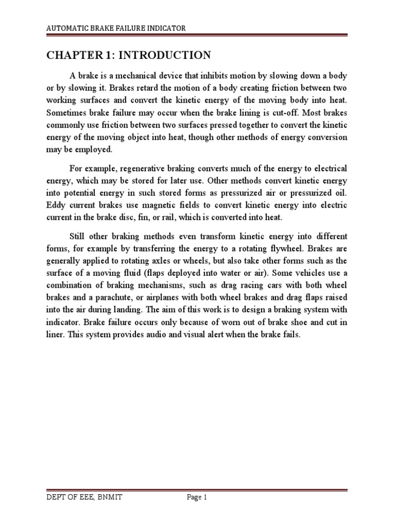 Chapter 1: Introduction: Automatic Brake Failure Indicator | PDF ...