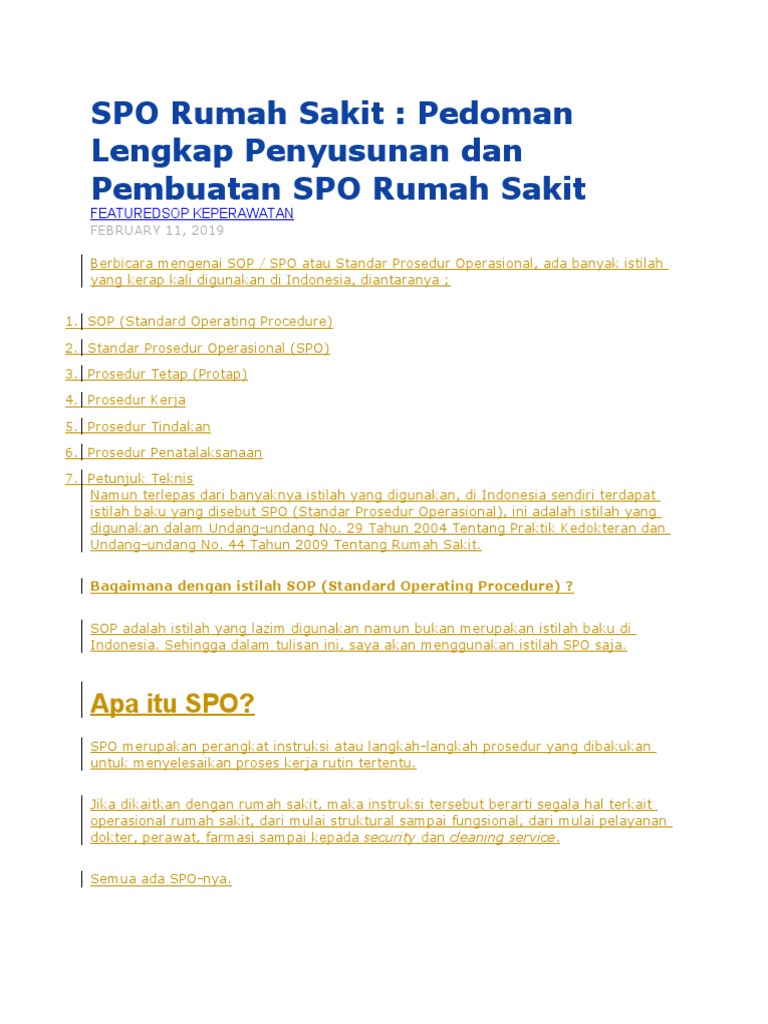 Panduan Spo Rumah Sakit Pdf Bisnis