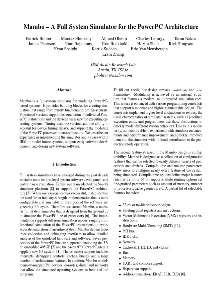 Mambo - A Full System Simulator For The Powerpc Architecture | PDF | Cpu Cache | Thread (Computing)