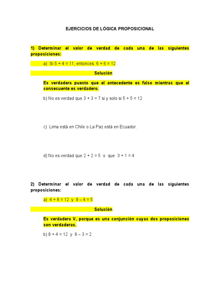 Tarea 4 Ejercicios de Lógica Proposicional | PDF | Proposición ...
