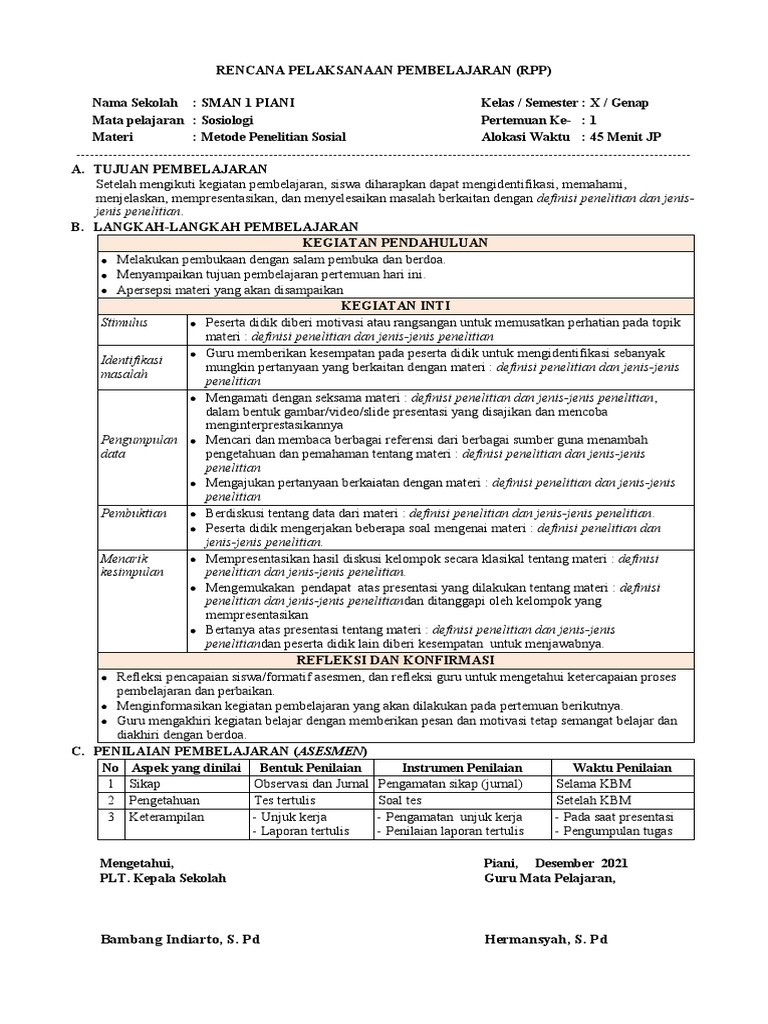 RPP 4 - Metode Penelitian Sosial | PDF