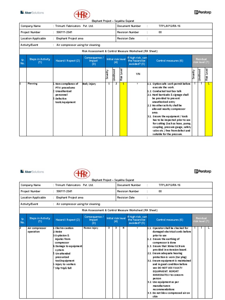 Air Compressor Safety Risk Assessment | PDF | Risk | Hazards