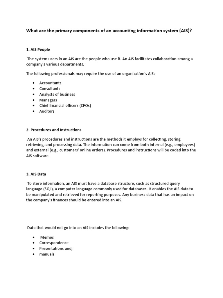 What Are The Primary Components of An Accounting Information System (AIS) ? | PDF | Databases ...