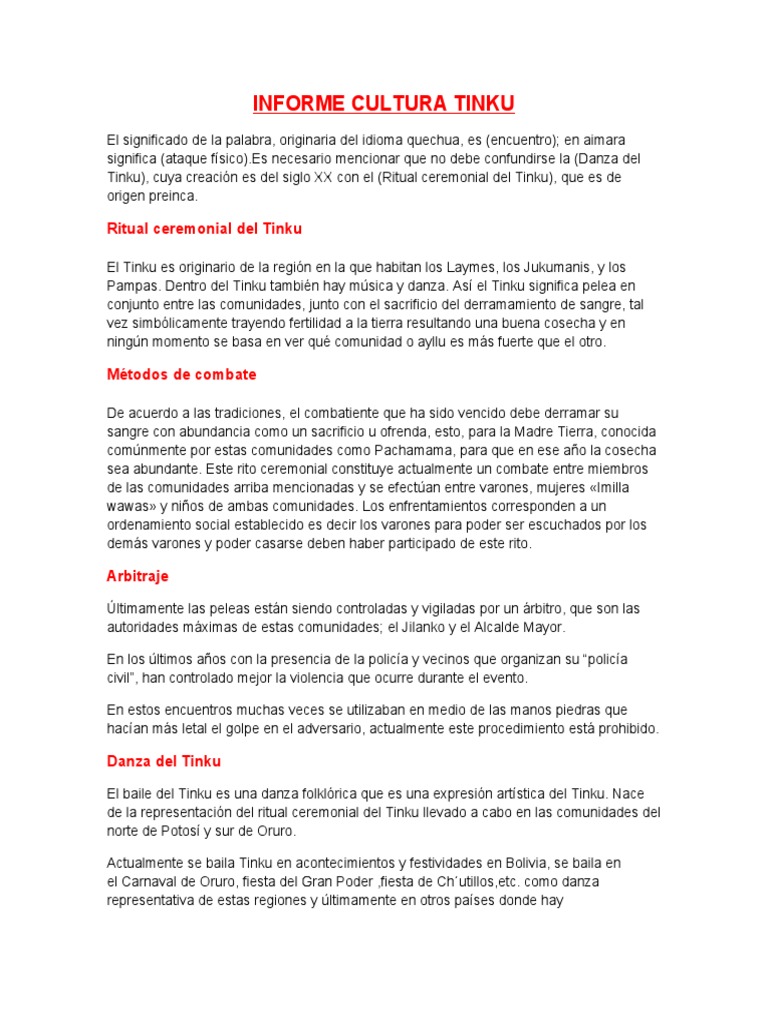 Informe Cultura Tinku | PDF | Bailes | Andes