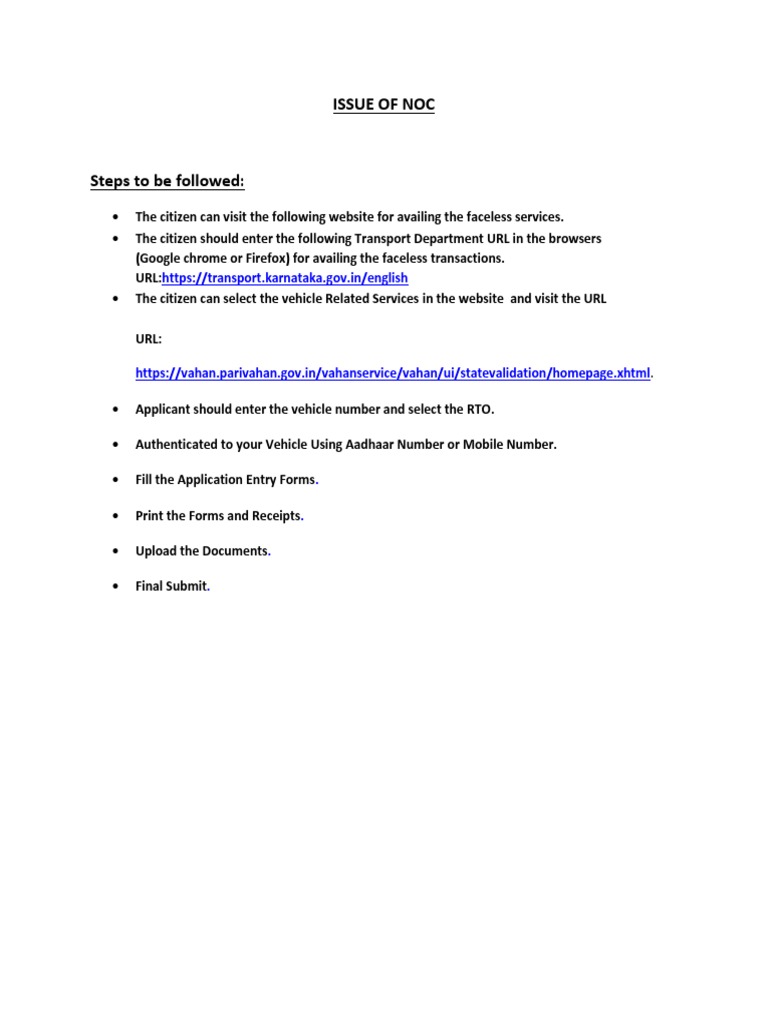 3) Issue of NOC For Motor Vehicles (Karnataka) | PDF