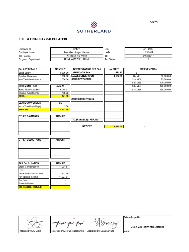 Full & Final Pay Calculation: Over 12 | PDF | Employment | Taxes