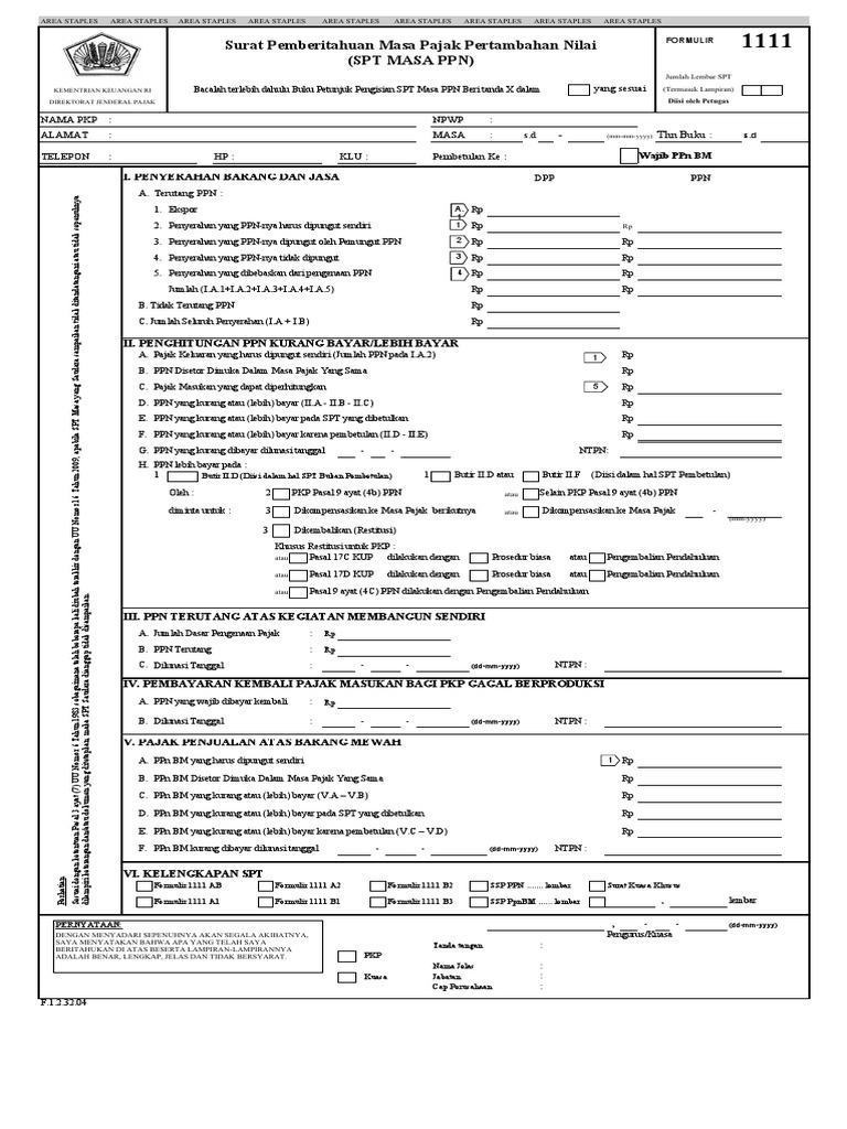 Formulir SPT PPN 1111 (MHS) | PDF