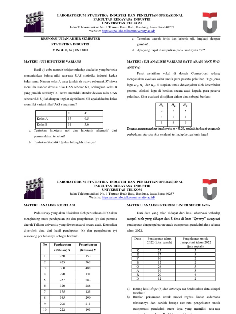 Uji Statistik Varians dan ANOVA UAS | PDF