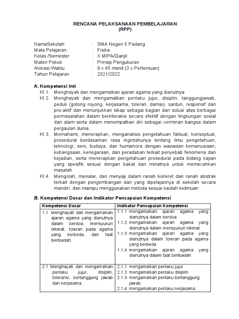RPP KD 3-2 Pengukuran | PDF