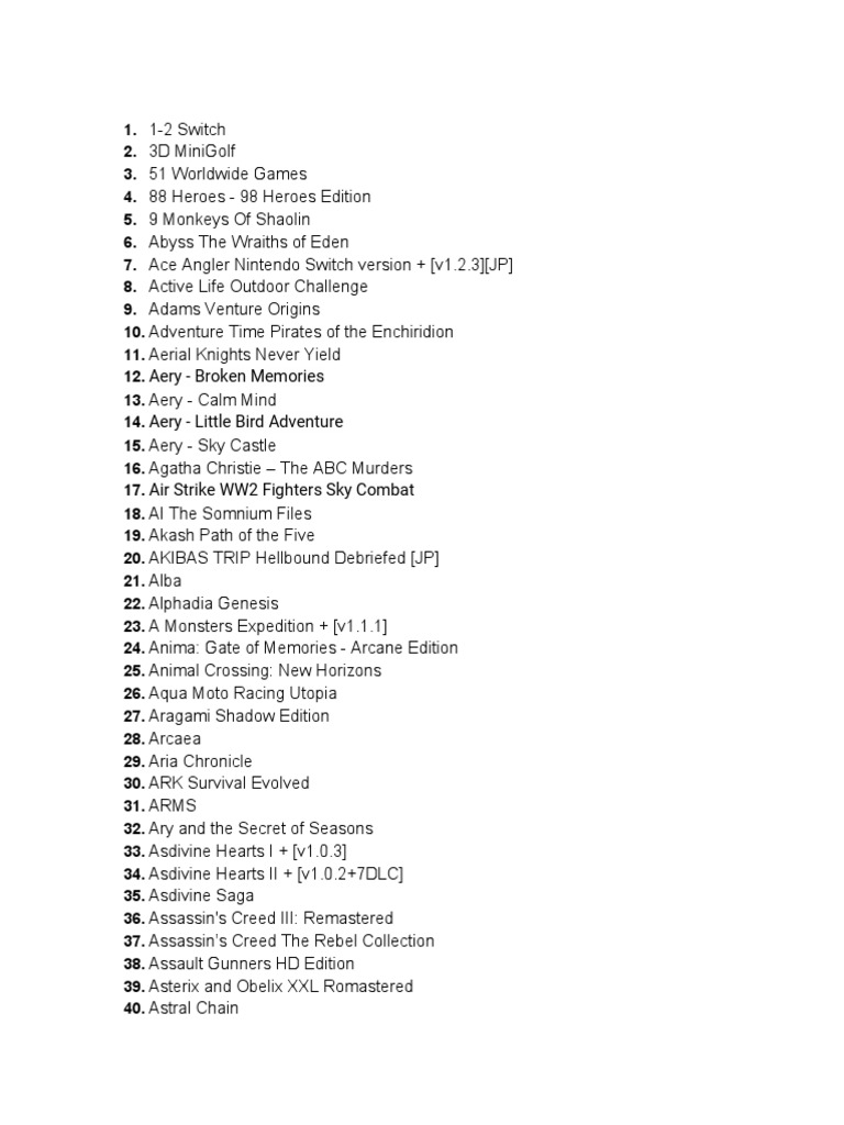 Complete Nintendo Switch Game List | PDF | Mario