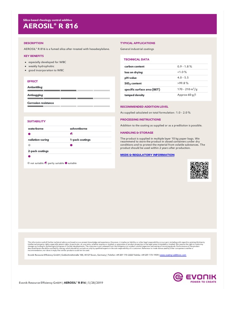 Aerosil® R 816: Description Typical Applications | PDF | Chemistry | Materials