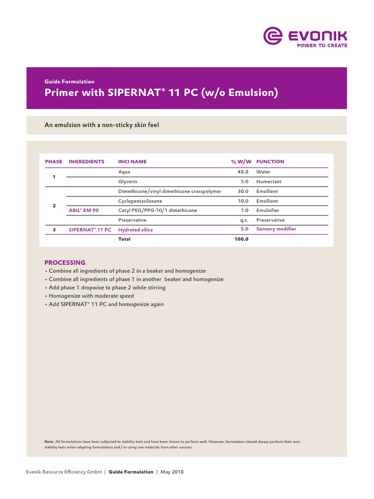 Primer With SIPERNAT® 11 PC (W - o Emulsion) | PDF | Emulsion
