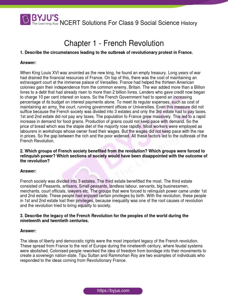 Chapter 1 - French Revolution: NCERT Solutions For Class 9 Social ...