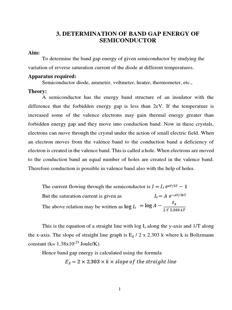Model Readings - Cal. - Determination of The Band Gap Energy of Given Semiconductor | PDF | Band ...
