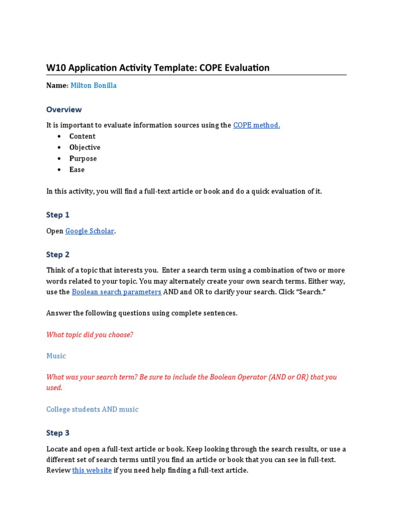 W10 Application Activity Template | PDF | Career & Growth