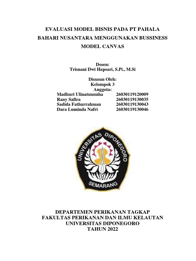 Kelompok 3 - Evaluasi Model Bisnis Pada PT Pahala Bahari Nusantara Menggunakan Bussiness Model ...