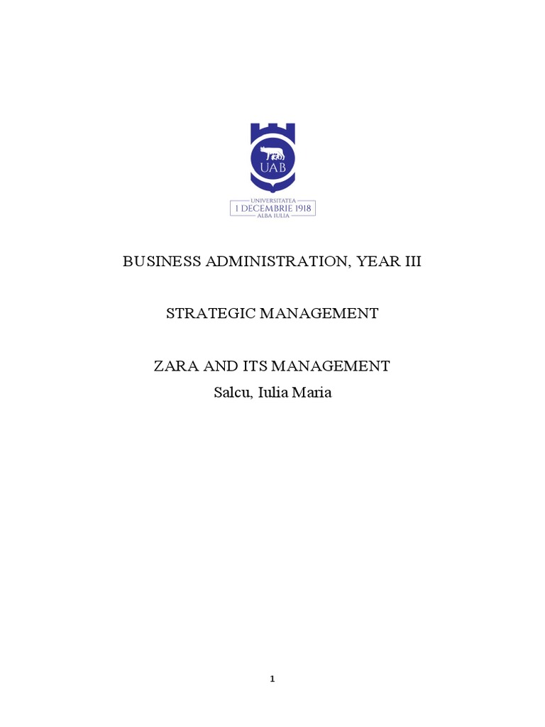 Business Administration, Year Iii Strategic Management Zara and Its ...