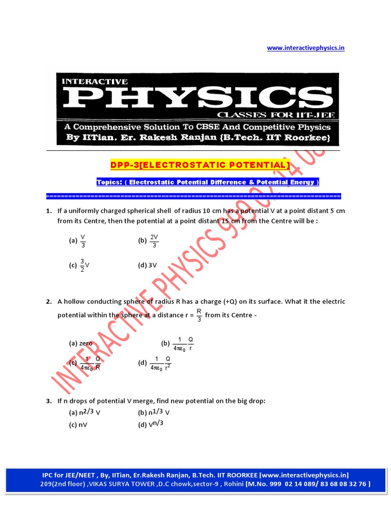 Dpp-3 (Electrostatic Potential) | PDF | Electronvolt | Electric Field
