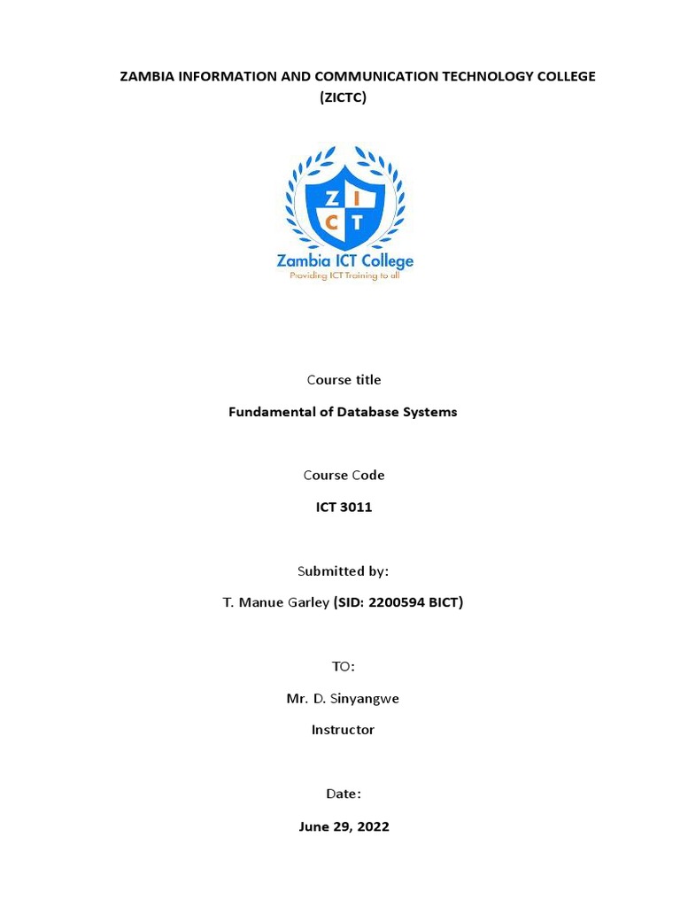 Fundemental of Database System Assignment-01 | PDF | Databases ...