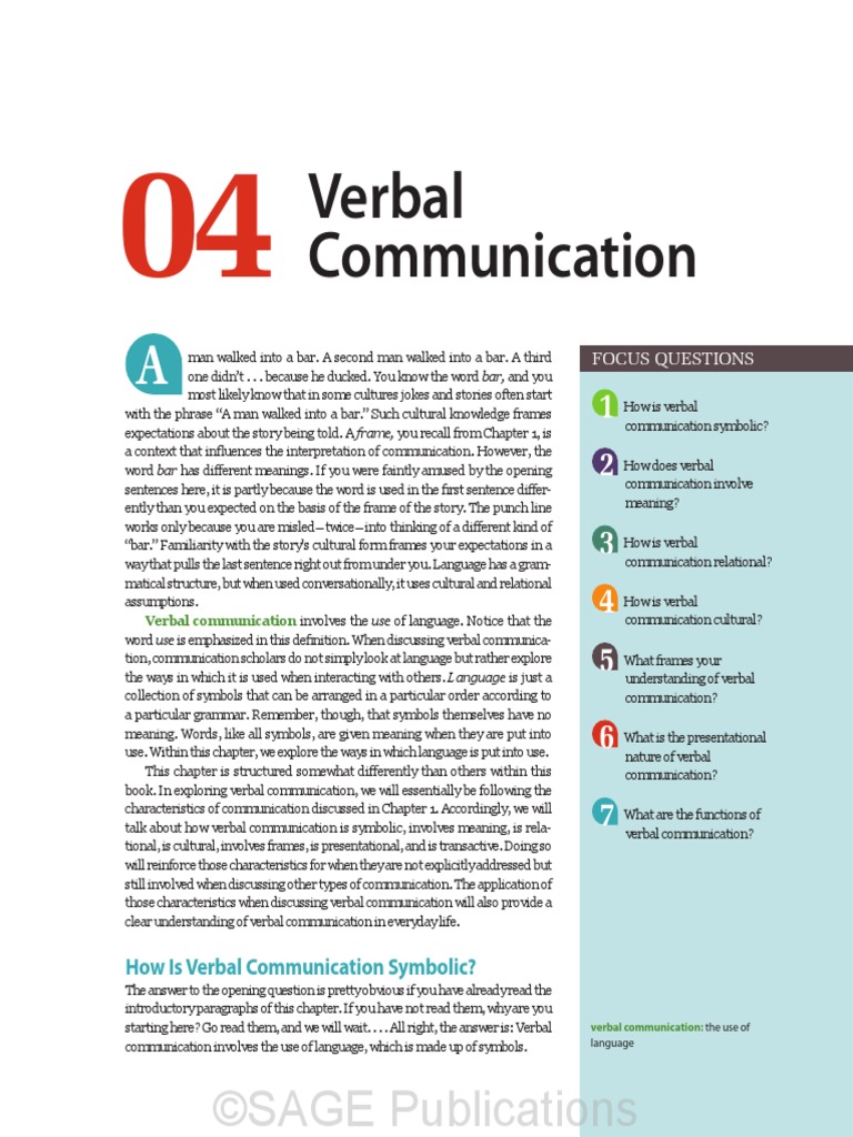 Verbal Communication: ©SAGE Publications | PDF | Communication | Human ...