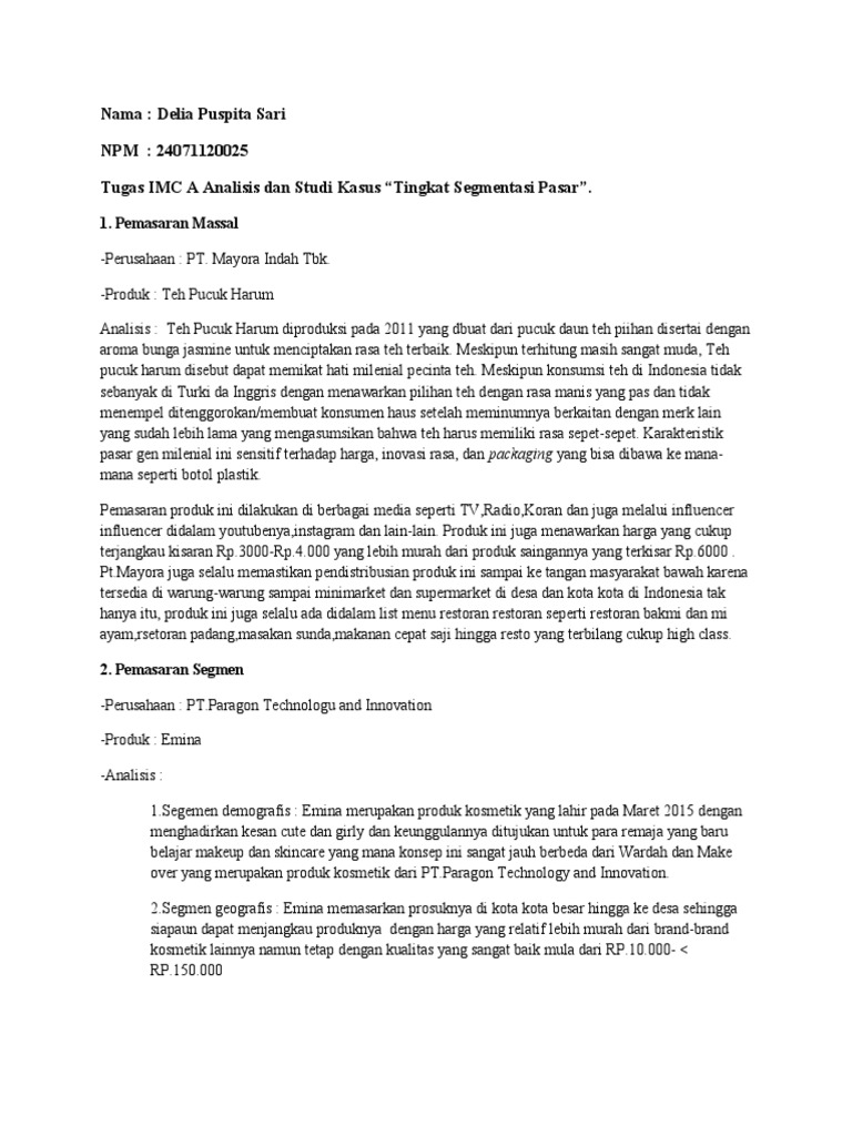 Analisis Pemasaran Imc A Delia | PDF