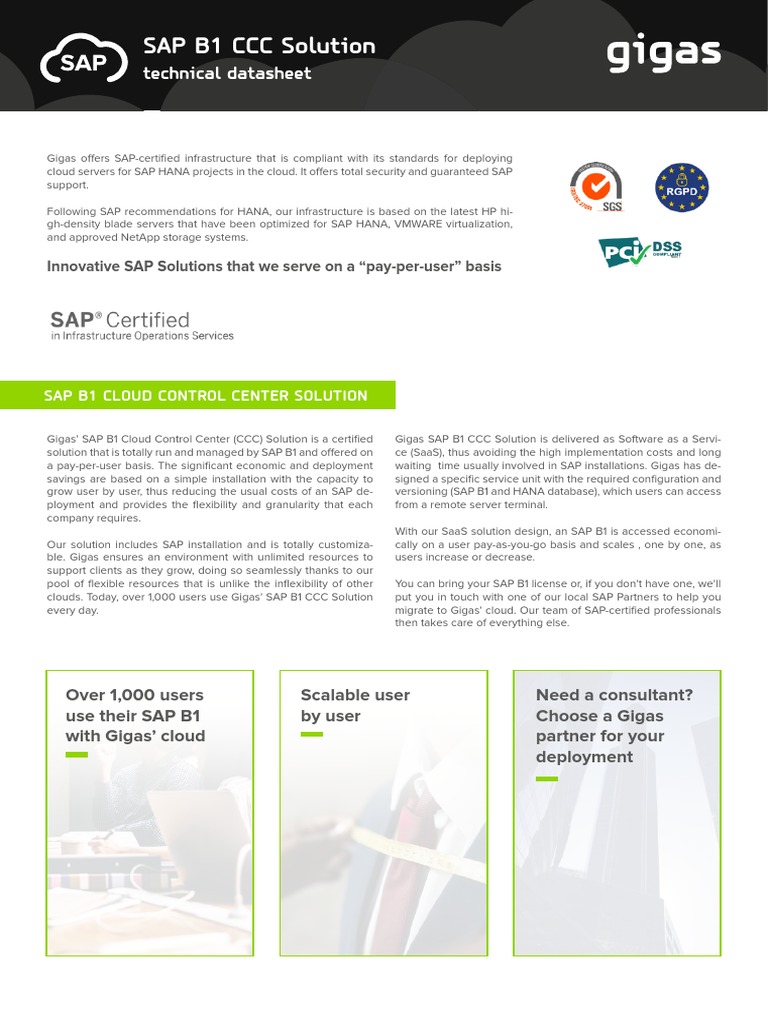 SAP B1 CCC Solution: Technical Datasheet | Download Free PDF | Cloud Computing | Information Age