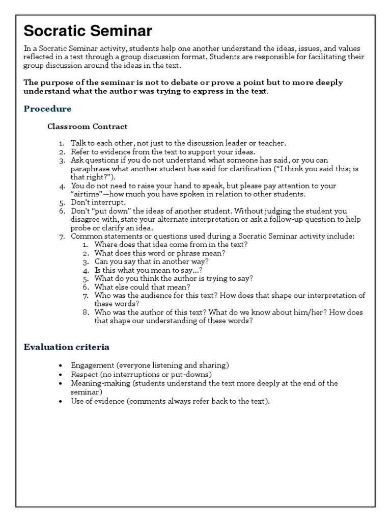 Socratic Seminar Guidelines and Rules | PDF | Reason | Argument
