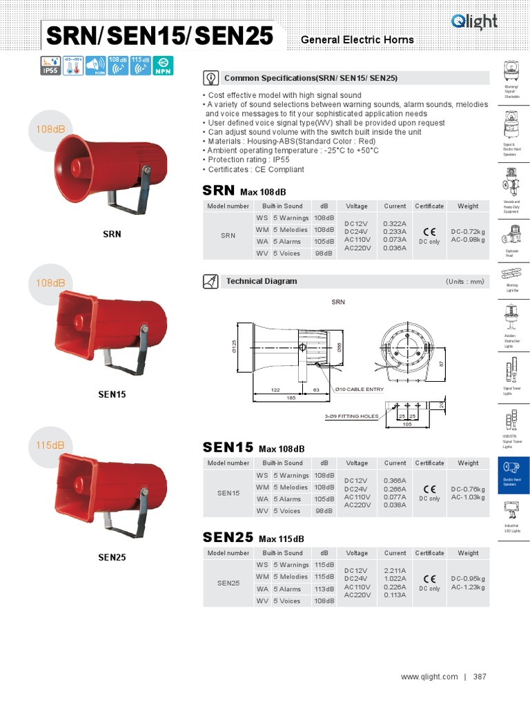 SRN/ SEN15/ SEN25: General Electric Horns | PDF | Switch | Electric Power