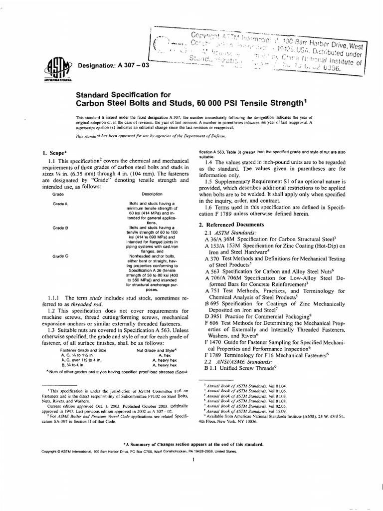 ASTM A307-03 Standard Specification For Carbon Steel Bolts and Studs ...