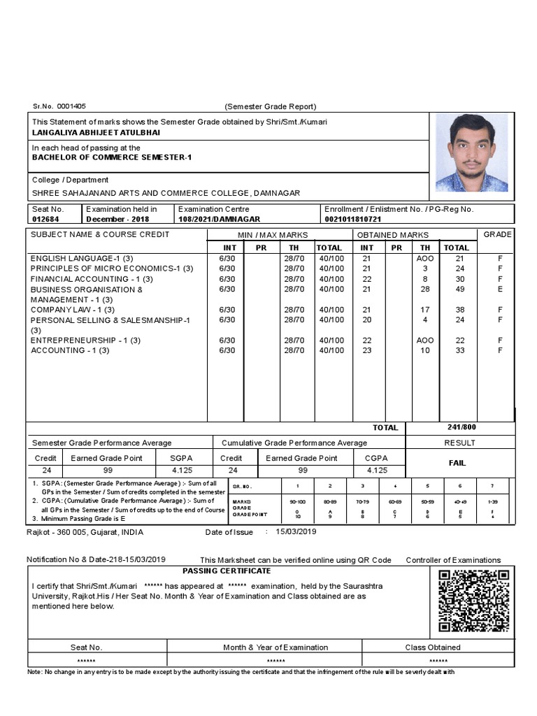 Marksheet | PDF | Statistics Of Education | Educational Assessment And ...