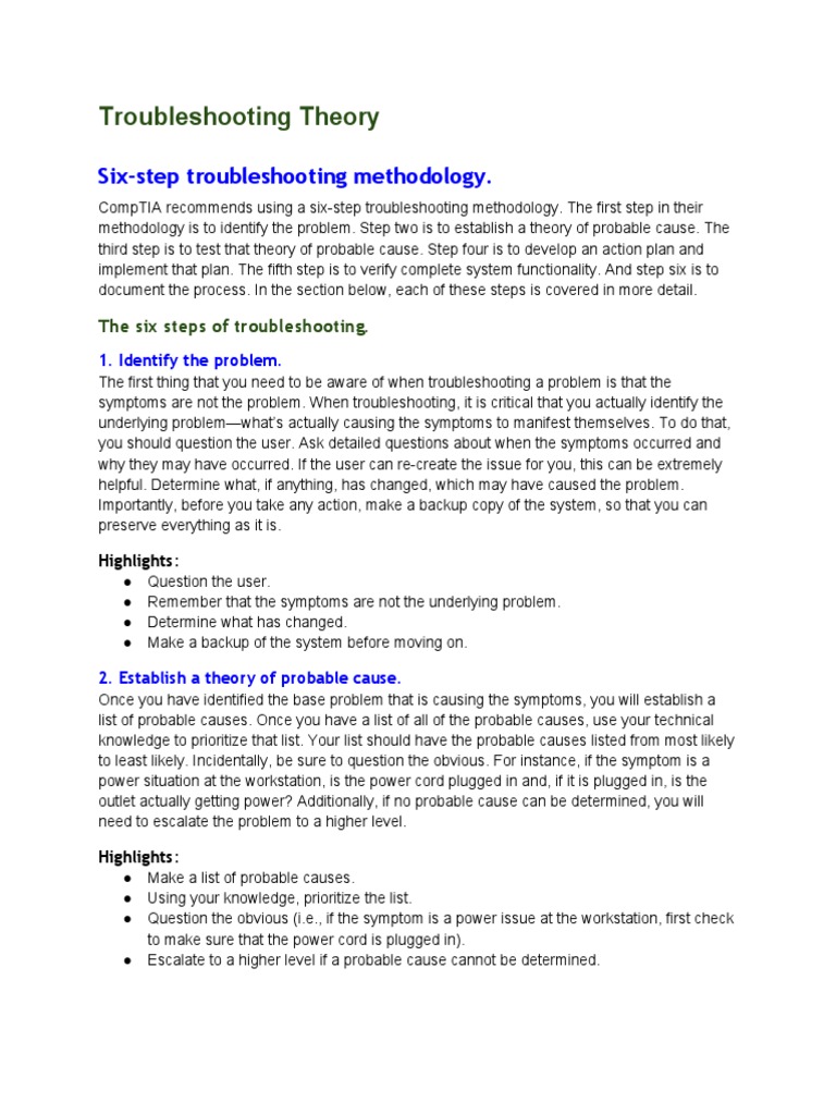 Troubleshooting Theory-Six Steps Methodology | PDF | Troubleshooting ...
