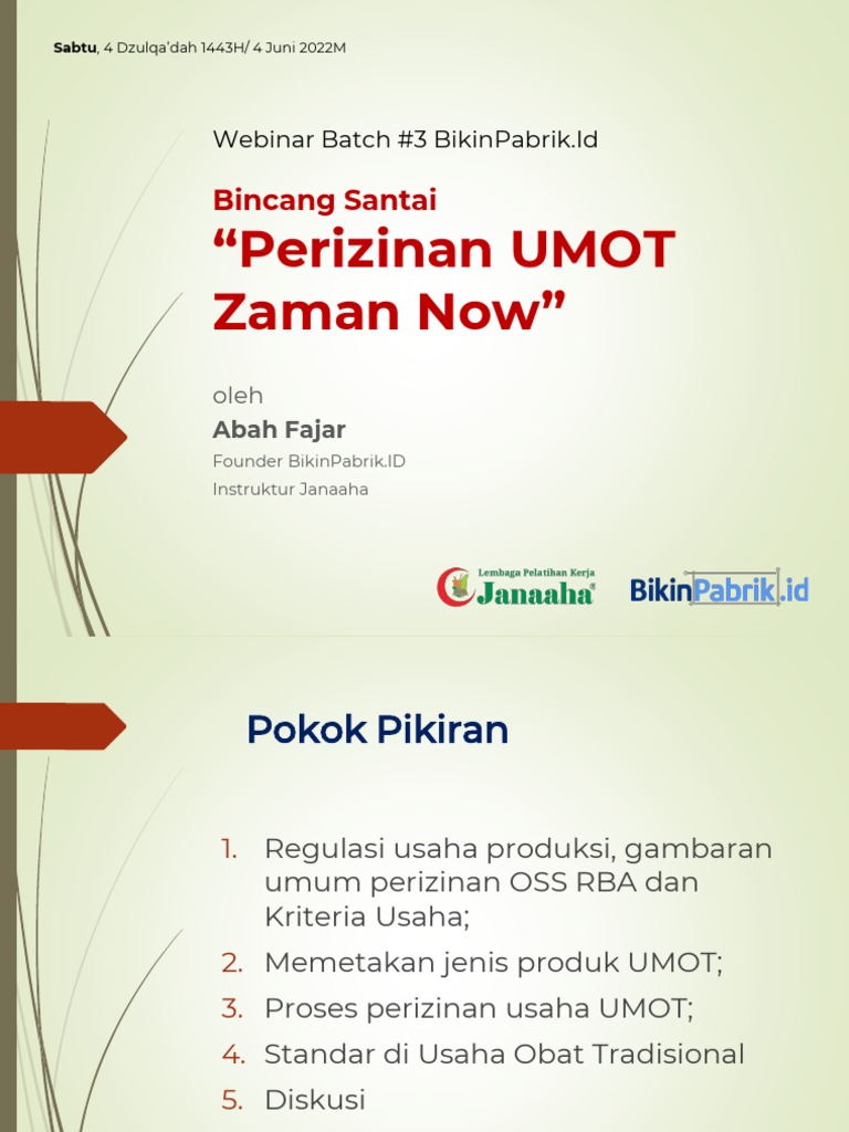 Materi Webinar-Batch3 BP - Perizinan UMOT | PDF